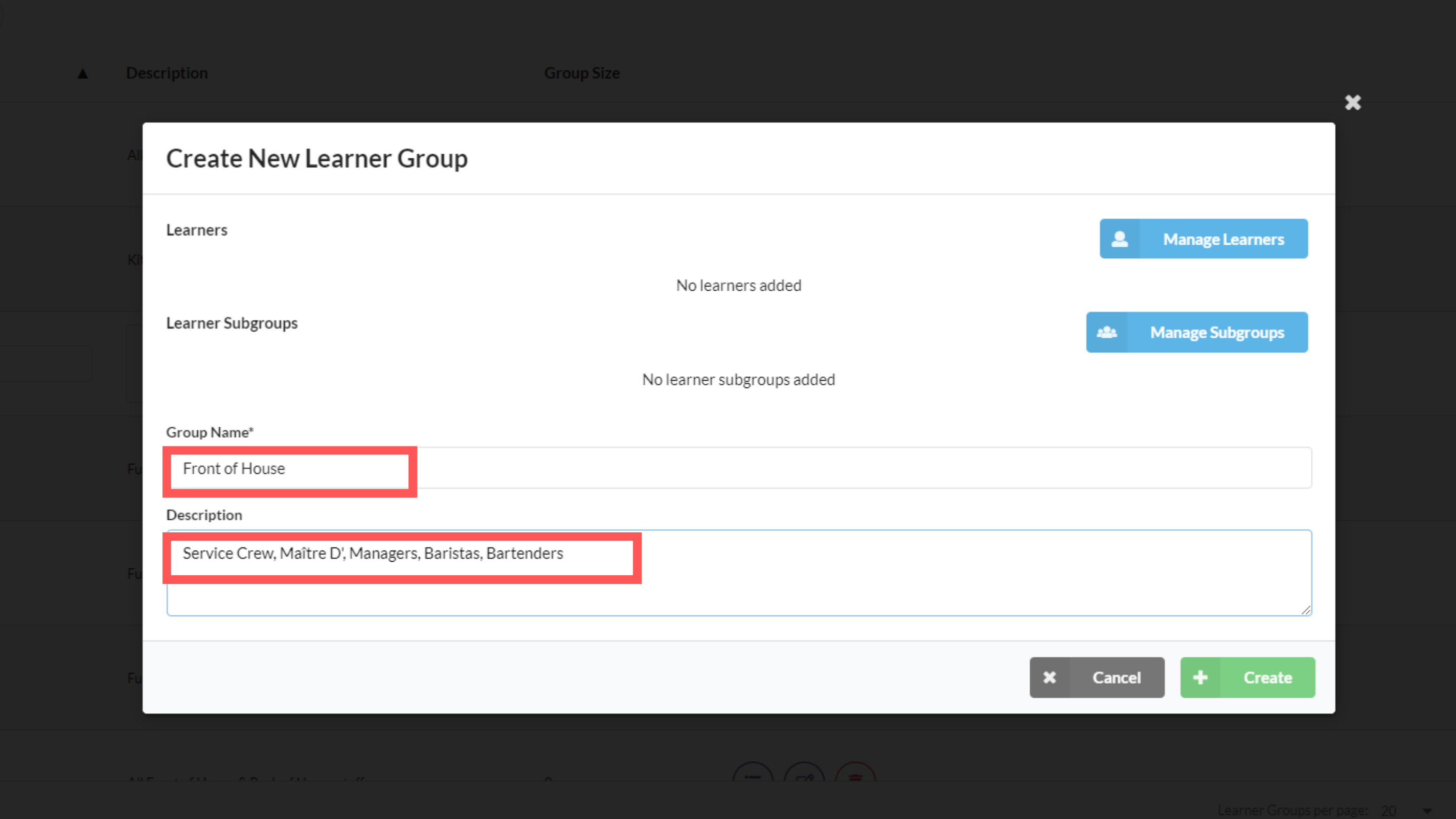 Creating Learner Groups