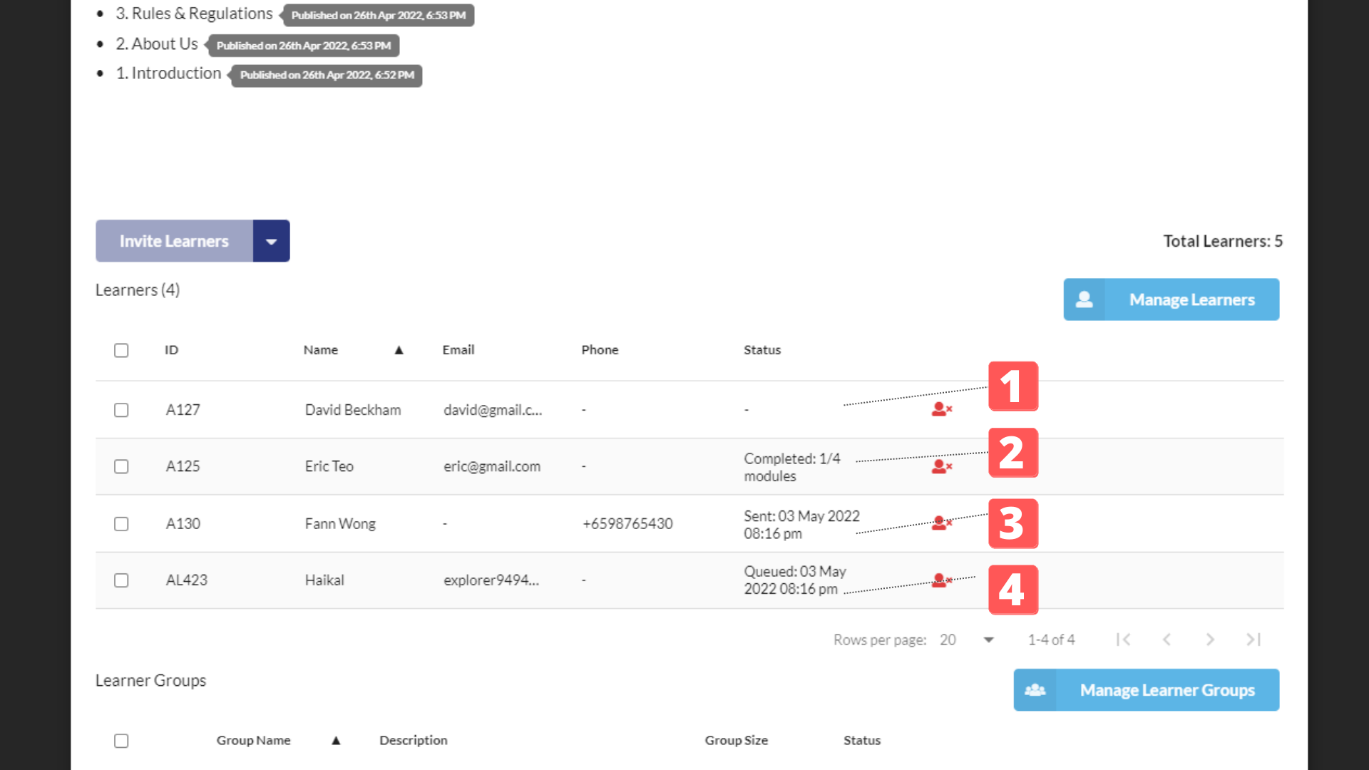 Learner Invitation Status